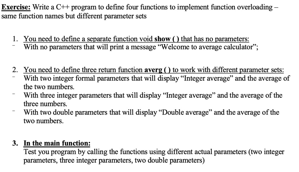 Solved Exercise Write A C Program To Define Four Functions To Implement Function Overloading 0887