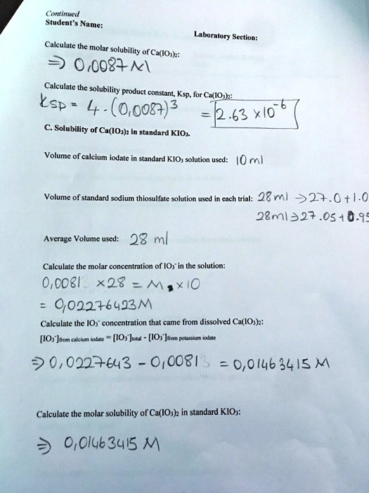 cartirue d ntudente nune laboralon scction calculate the molar ...