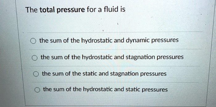 The total pressure for a fluid is the sum of the hydrostatic and ...