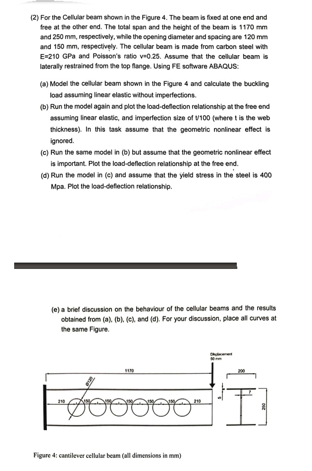 (2) For the Cellular beam shown in the Figure 4. The beam is fixed at ...