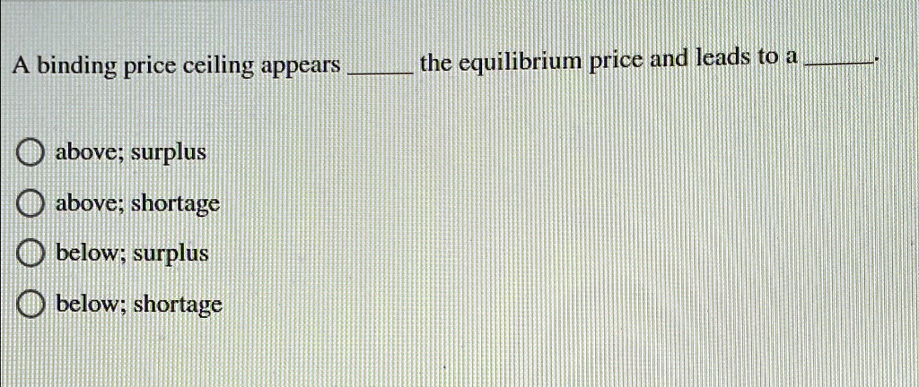 A binding price ceiling appears the equilibrium price and...