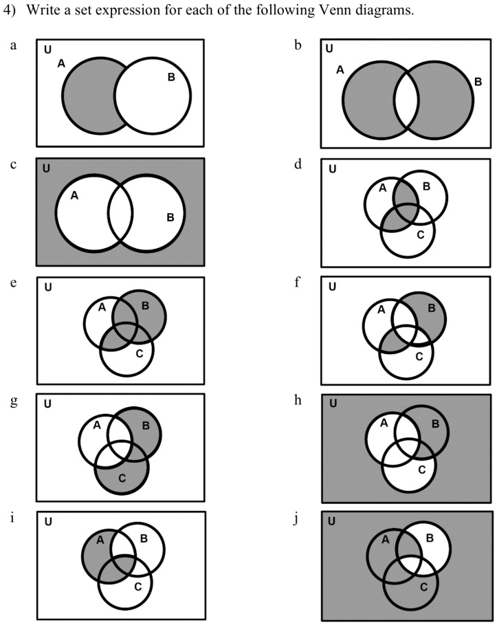 4 write a set expression for each of the following venn diagrams 05142