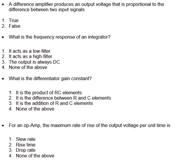 SOLVED: A difference amplifier produces an output voltage that is proportional to the difference ...