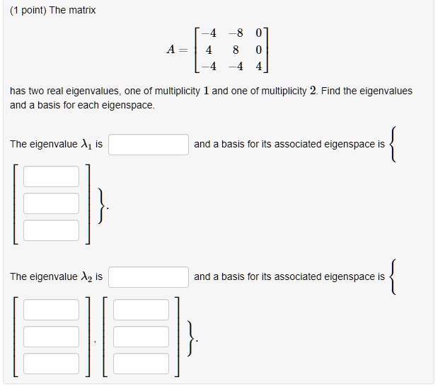 point the matrix has two real eigenvalues one of multiplicity and one of multiplicity 2 find the ...