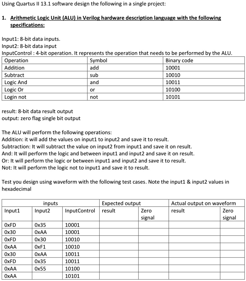 SOLVED: Using Quartus II 13.1 software, design the following in a ... SOLVED: Using Quartus II 13.1 software, design the following in a ...