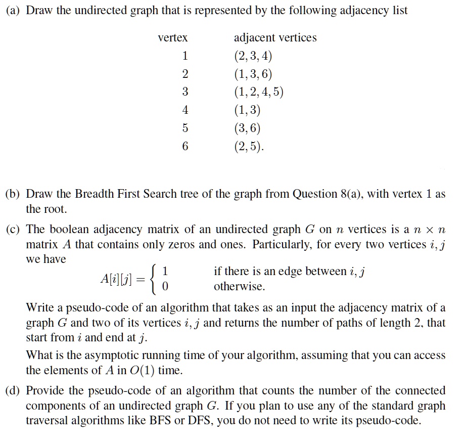 SOLVED: (a) Draw the undirected graph that is represented by the ...