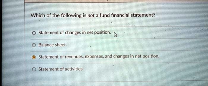Which of the following is not a fund financial statement? OStatement of ...