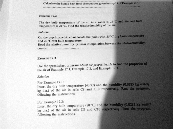 SOLVED: Exercise 17.2: The dry bulb temperature of the air in a room is 25Â°C and the wet bulb ...