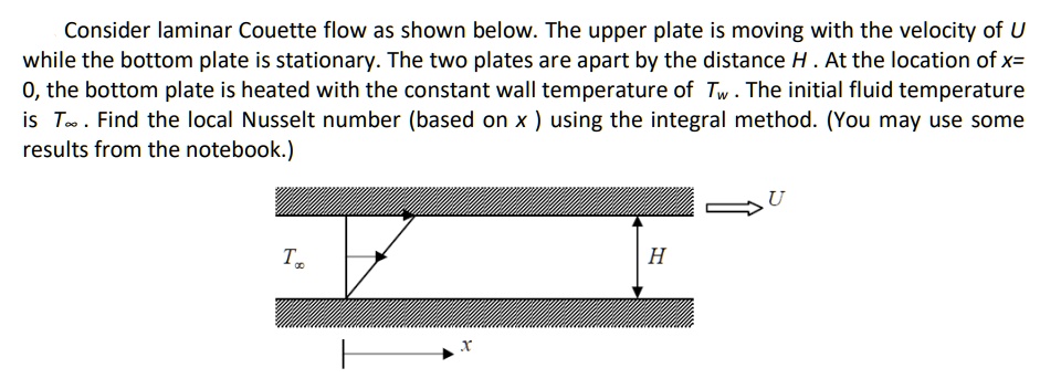 SOLVED: Consider laminar Couette flow as shown below. The upper plate ...