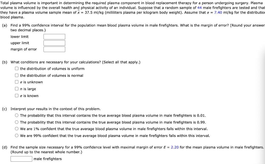 SOLVED:Total plasma volume is important in determining the required ...
