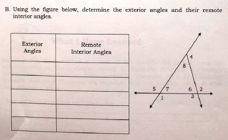 SOLVED: "B. Using the figure below, name the exterior angles and it's ...