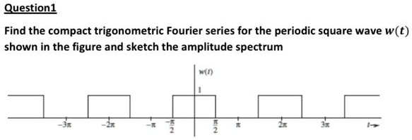 SOLVED: Find the compact trigonometric Fourier series for the periodic square wave w(t) shown in ...