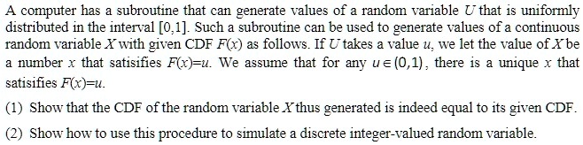 Solved Computer Has Subroutine That Can Generate Values Of Random 3455