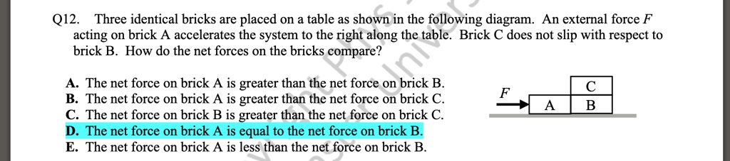 q12 three identical bricks are placed on a table as shown in the ...