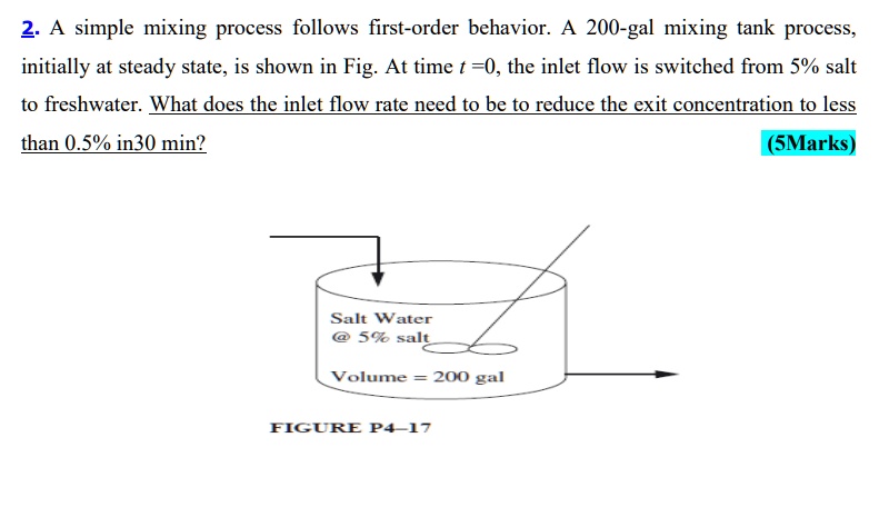 SOLVED: 2. A simple mixing process follows first-order behavior. A 200 ...
