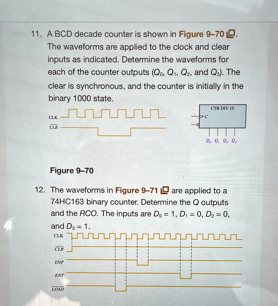 11. A BCD decade counter is shown in Figure 9-70. The waveforms are applied to the clock and ...