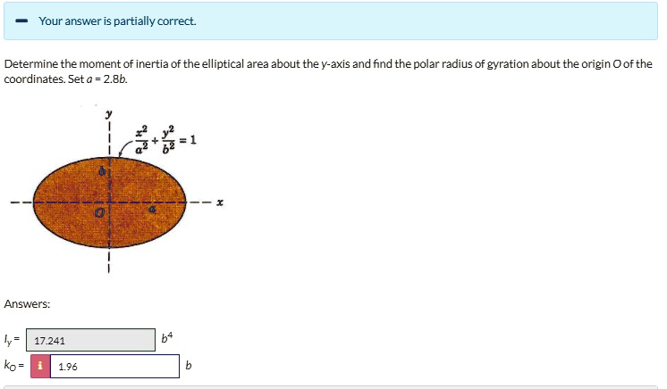 Your answer is partially correct. Determine the moment of inertia of ...