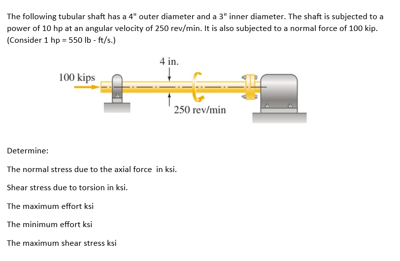 The following tubular shaft has a 4" outer diameter and a 3" inner ...