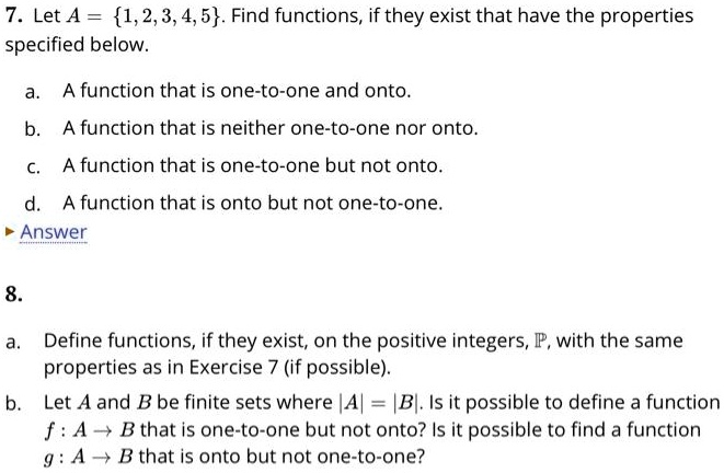 SOLVED: Let A = 1,2,3,4,5. Find functions, if- they exist that have the ...