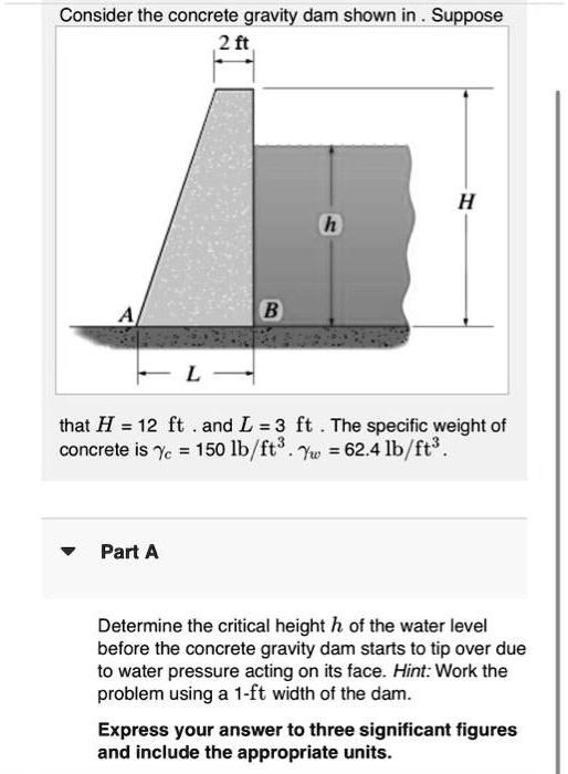 SOLVED: Consider the concrete gravity dam shown in. Suppose 2 ft H h ...