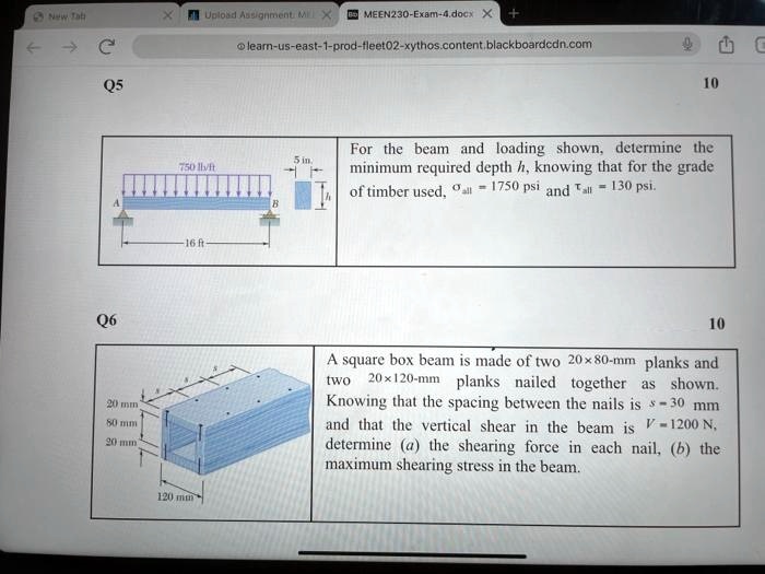 Q5 750 lb/ft 5 in. 16 ft h B For the beam and loading shown, determine the minimum required ...