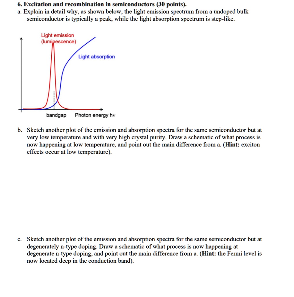 SOLVED: Please answer parts b), c) 6. Excitation and recombination in ...