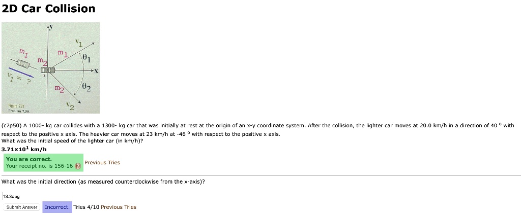 SOLVED:2D Car Collision m2 nnm i T (c7p5o} 1OOO collides with 1300 car ...