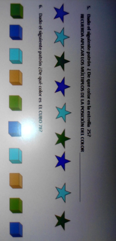 SOLVED: 5. Dado el siguiente patrón ¿De que color es la estrella 25 ...