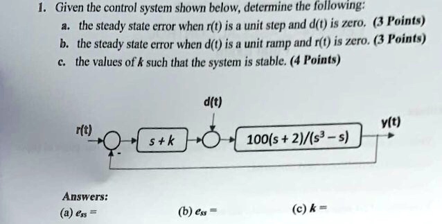 SOLVED: Given the control system shown below, determine the following: c. the values of k such ...