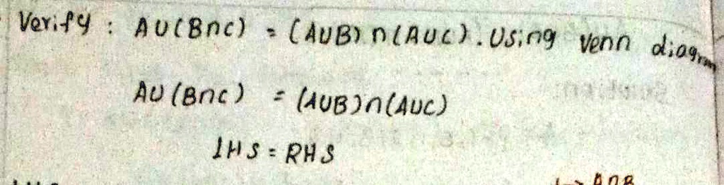 SOLVED: Verify: LHS = RHS using Venn diagram