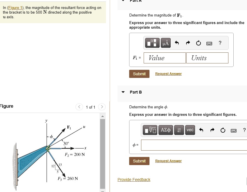 in figure 1 the magnitude of the resultant force acting on the bracket is to be 500 n directed ...