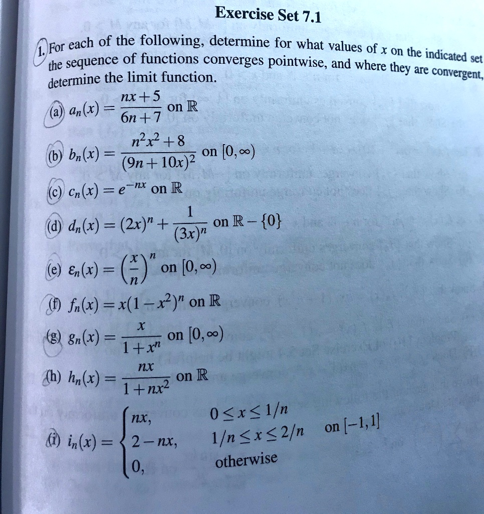 Solved Exercise Set 7 1 For Each Of The Following Determine For What
