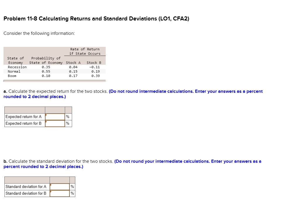 SOLVED: Problem 11-8 Calculating Returns and Standard Deviations(LO1,CFA2) Consider the ...