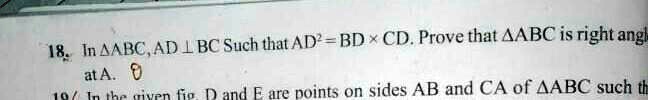 In A Triangle Abc Ad Is Perpendicular To Bc Such That Ad 2 Bd Ã
