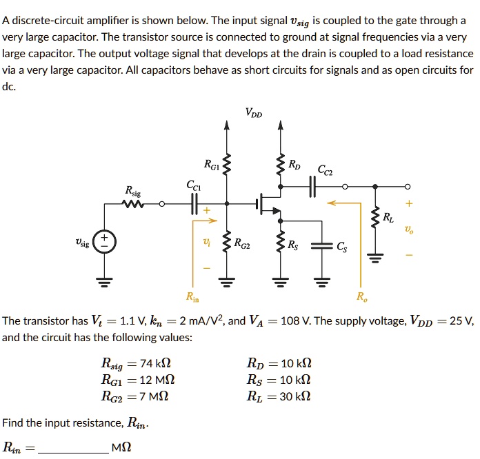 SOLVED: A discrete-circuit amplifier is shown below. The input signal ...