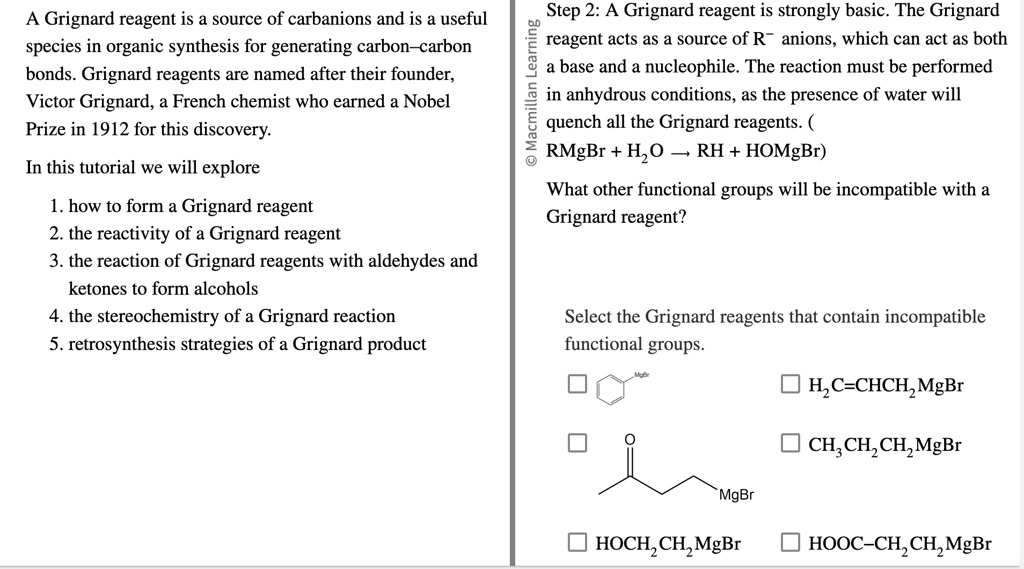 SOLVED: A Grignard reagent is a source of carbanions and is a useful ...