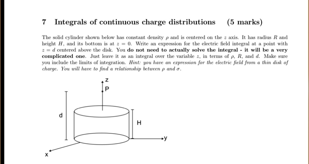 7 Integrals of continuous charge distributions (5 marks) The solid ...