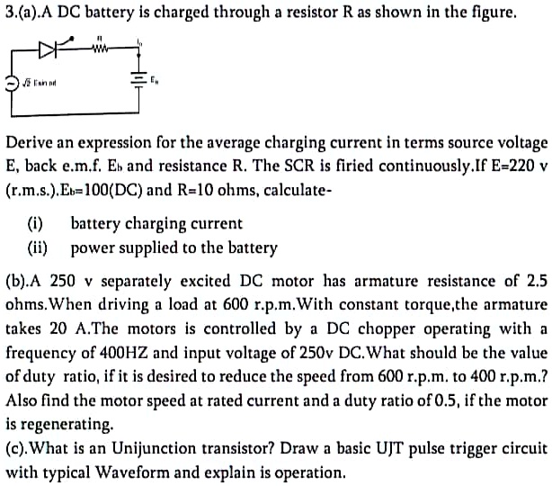 3aa dc battery is charged through a resistor r as shown in the figure derive an expression for ...