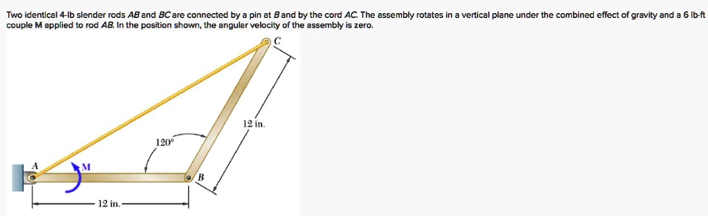 Two identical 4-lb slender rods AB and BC are connected by a pin at B ...
