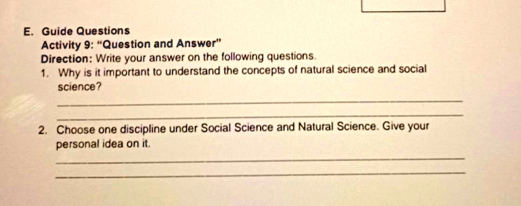 SOLVED: E. Guide Questions Activity 9: "Question and Answer" Direction ...
