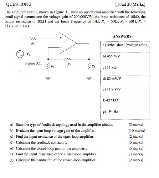 SOLVED: QUESTION 3 [Total 30 Marks] The amplifier circuit, shown in Figure 3.1, uses an ...