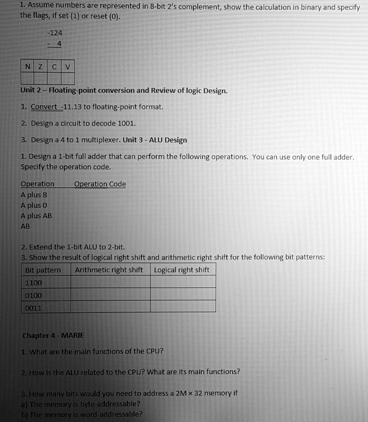 1 Assume Numbers Are Represented In 8 Bit 2s Complement Show The Calculation In Binary And