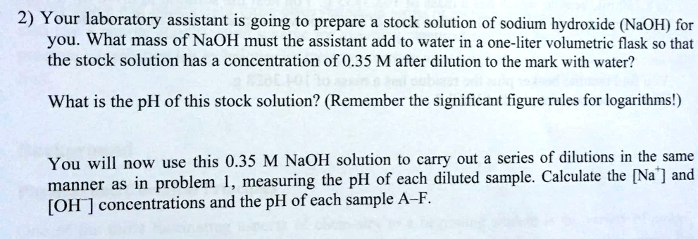 SOLVED: 2) Your laboratory assistant is going to prepare a stock ...