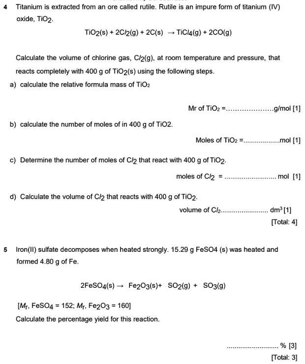 SOLVED: Titanium is extracted from an ore called rutile. Rutile is an ...
