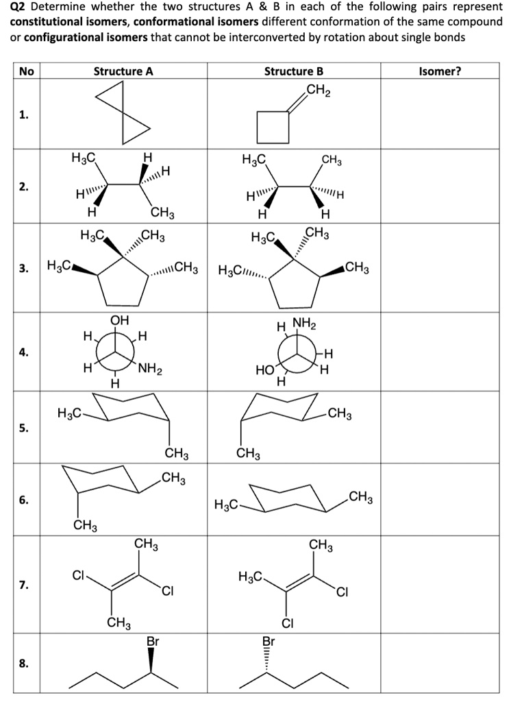 Q2 Determine Whether The Two Structures A B In Each Of The Following Pairs Represent