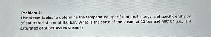 SOLVED: Problem 1: Use steam tables to determine the temperature, specific internal energy, and ...
