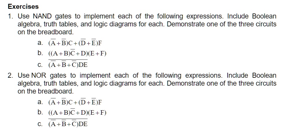 Solved Exercises 1 Use Nand Gates To Implement Each Of The Following Expressions Include