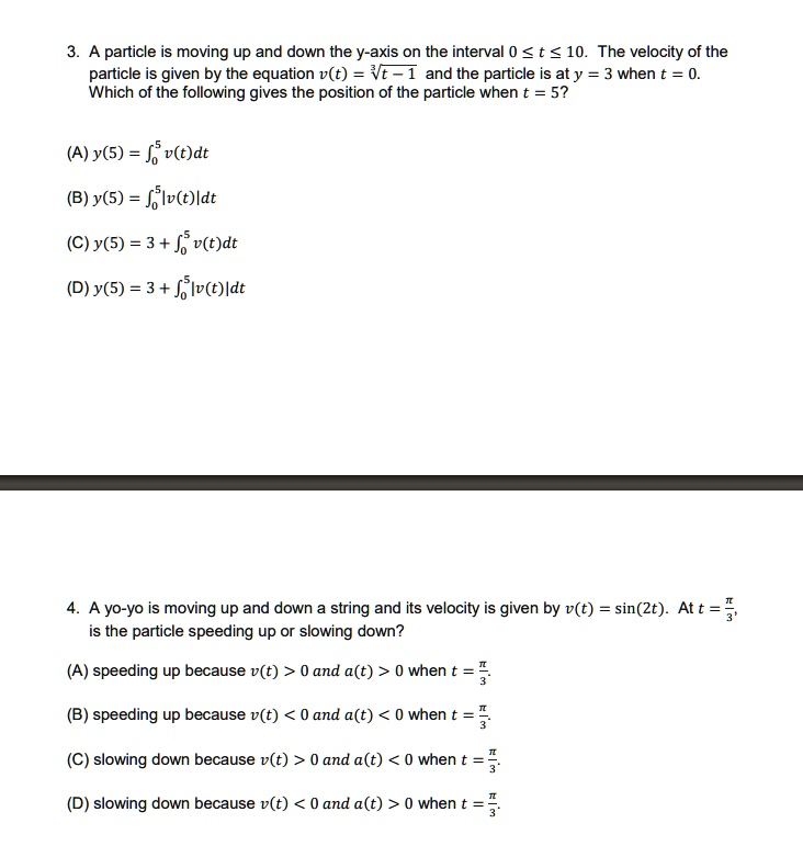 SOLVED: A particle is moving up and down the y-axis on the interval 0