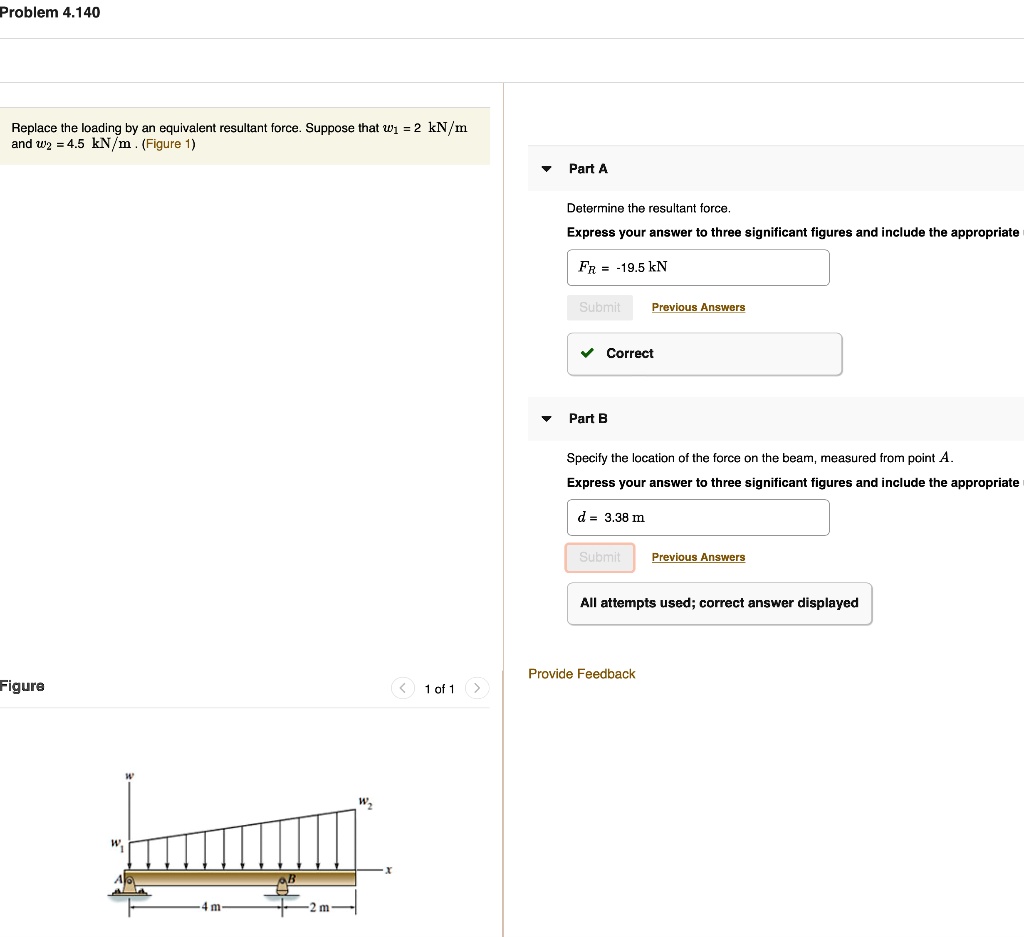 SOLVED: Problem 4.140 Replace the loading by an equivalent resultant force. Suppose that W1 = 2 ...