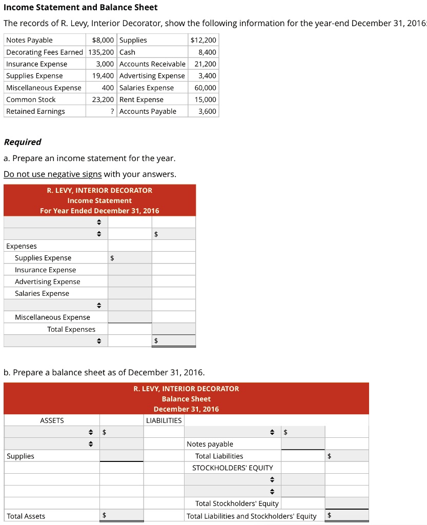 SOLVED: Text: Income Statement and Balance Sheet The records of R. Levy ...